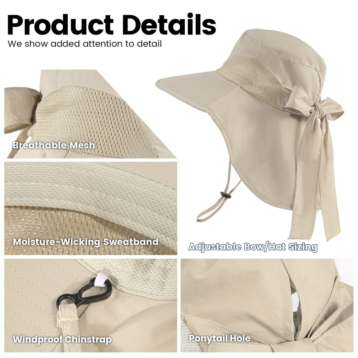 UPF 50+ Outdoor Sun Hat Rollable Wide Brim Gardening Hat with Neck Flap ...